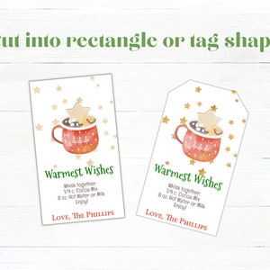 Printable Christmas Hot Cocoa Tag Warmest Wishes Watercolor Christmas ...