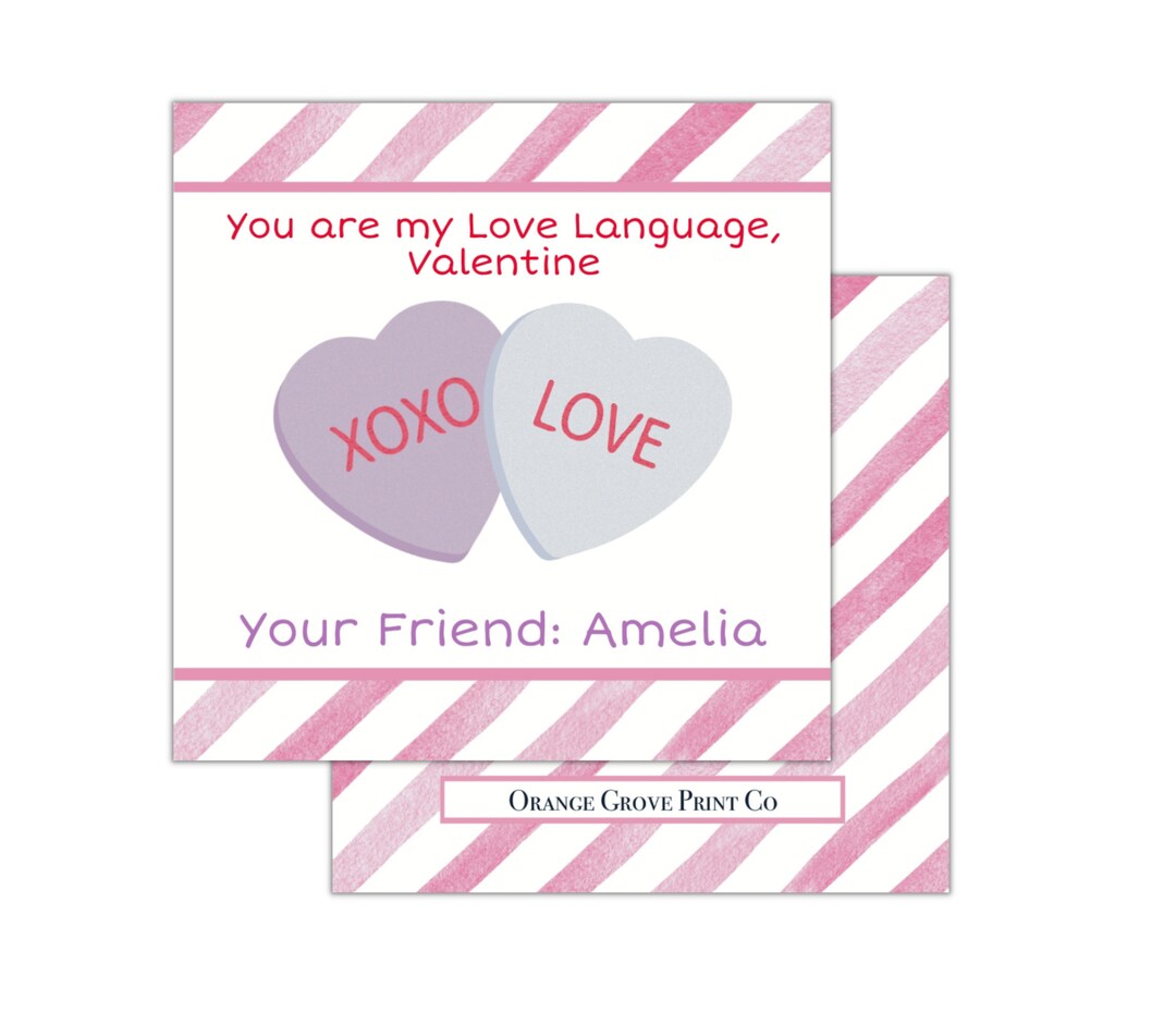 Printable Pink Waterco.or Conversation Heart Valentine Goodie Bag Tag ...
