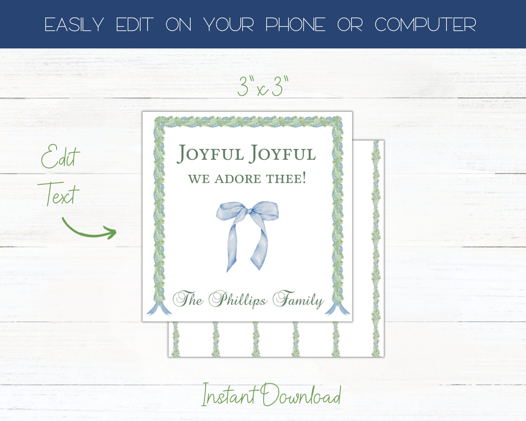 Printable Christmas Gift Tag Joyful Joyful We Adore Thee - Etsy