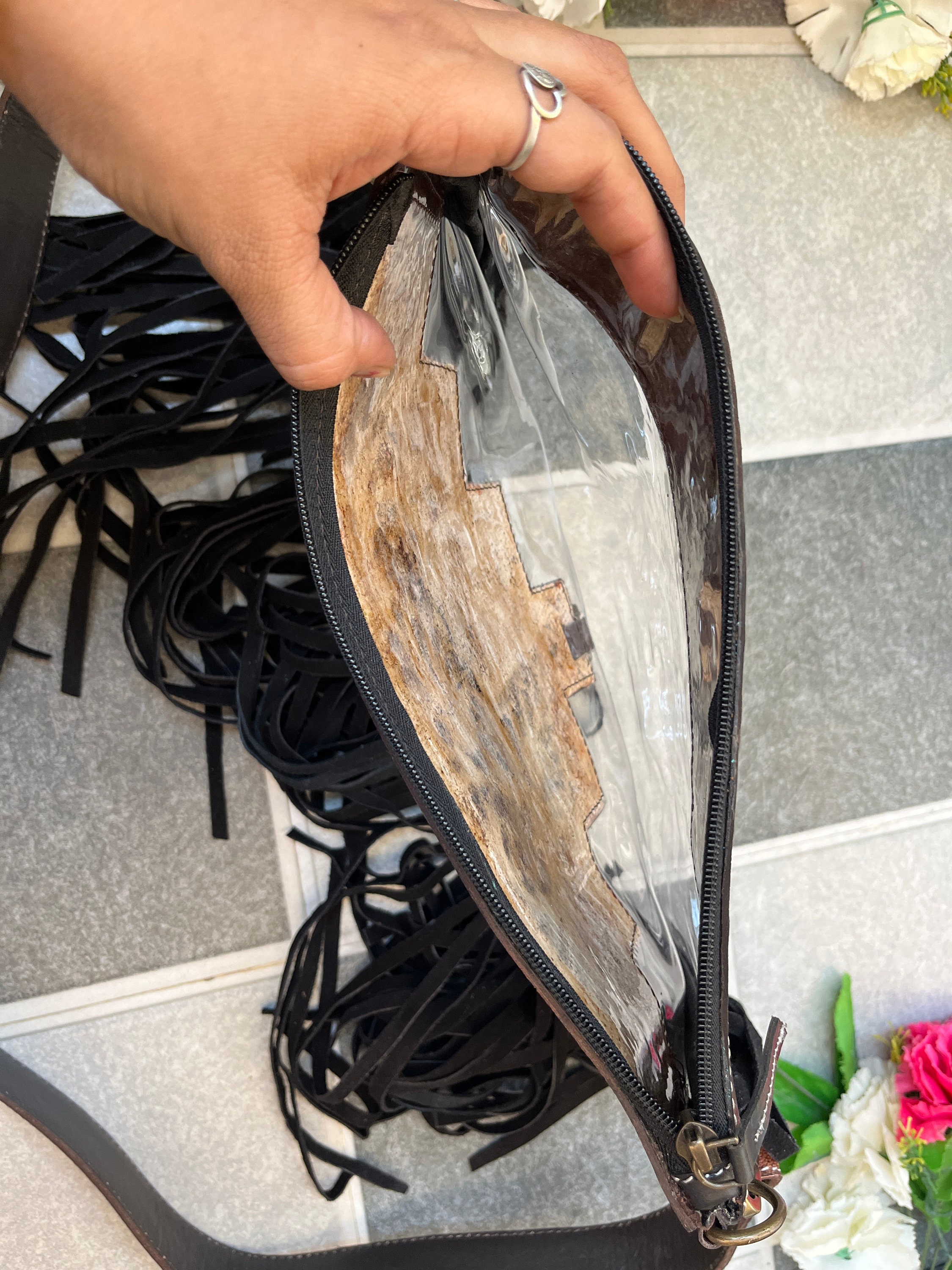 Western Fringe Transparent Clear Bag Stylish Hand Tooled Carving ...