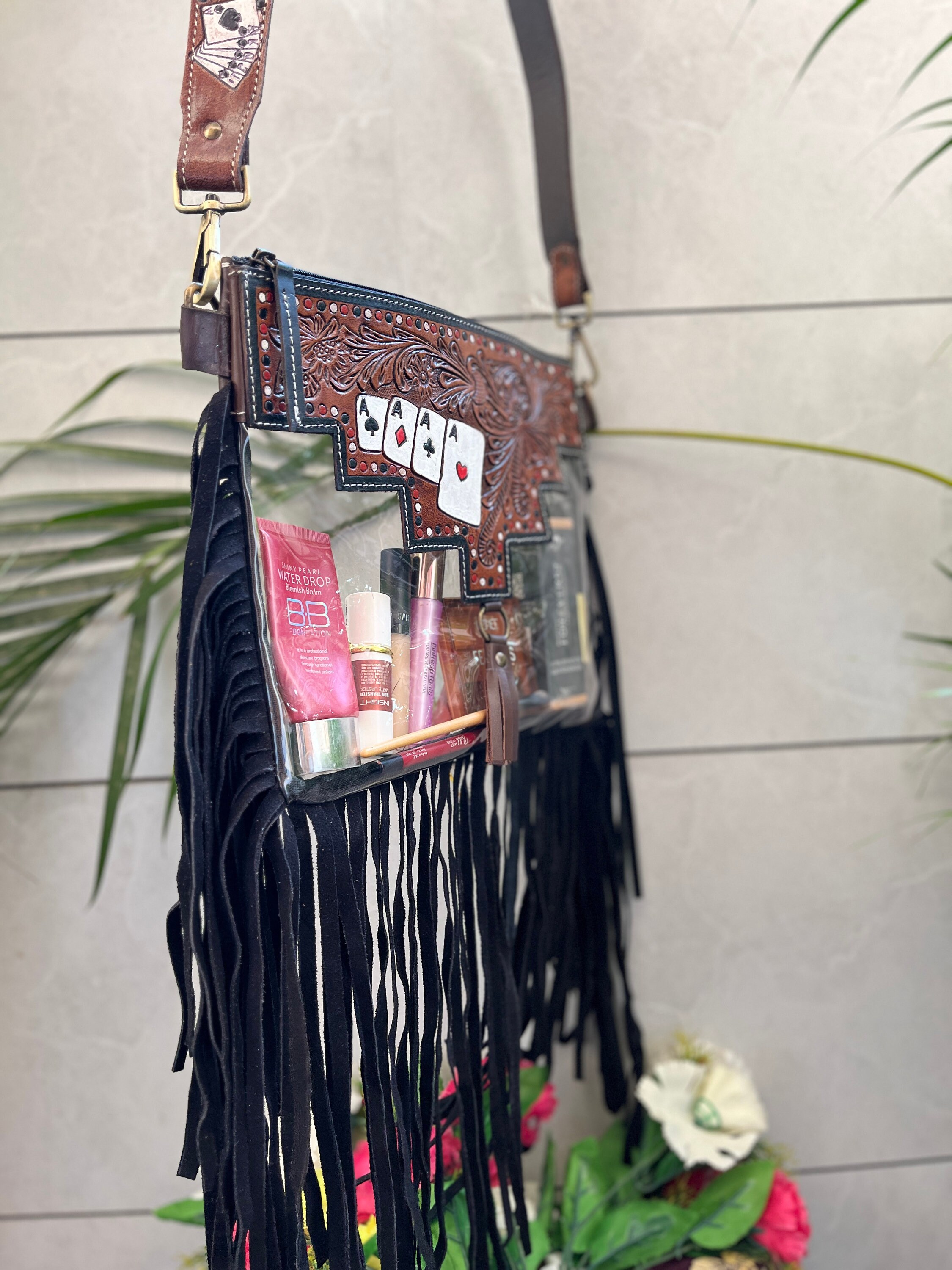 Western Fringe Transparent Clear Bag Stylish Hand Tooled Carving ...