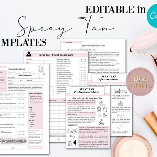 Spray Tan Forms Editable Spray Tan Templates Spray Tanning - Etsy