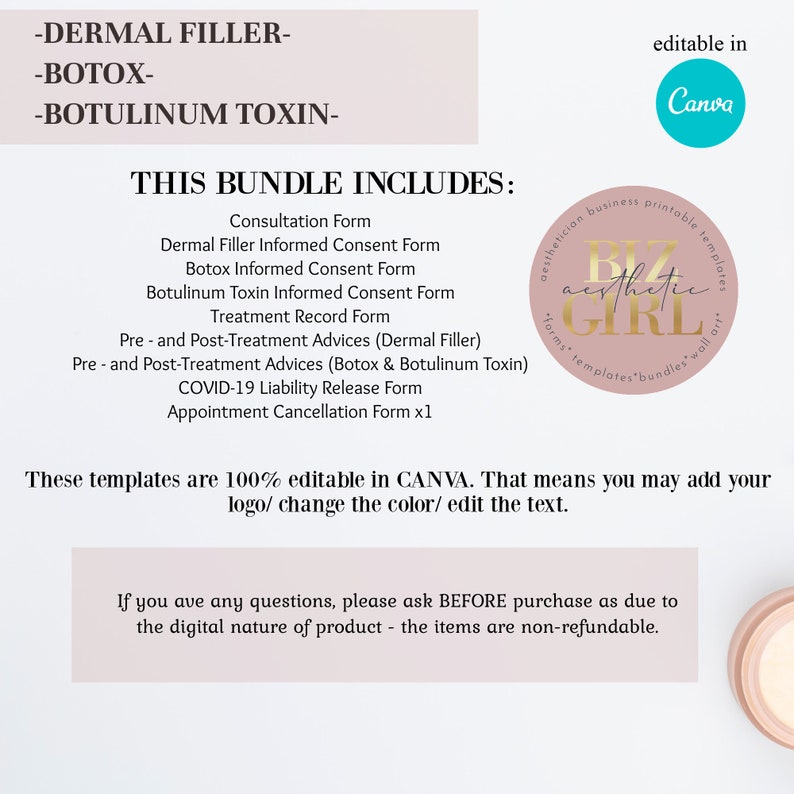 Editable Dermal Filler/ Botox/ Botulinum Toxin Forms - Etsy