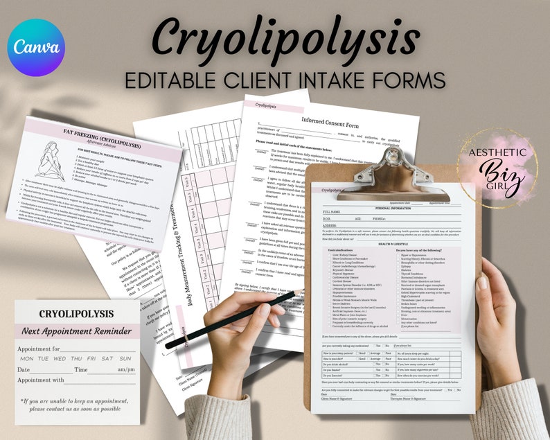 Cryolipolysis Client Intake Forms, Editable Cryo Lipo Consultation Form ...