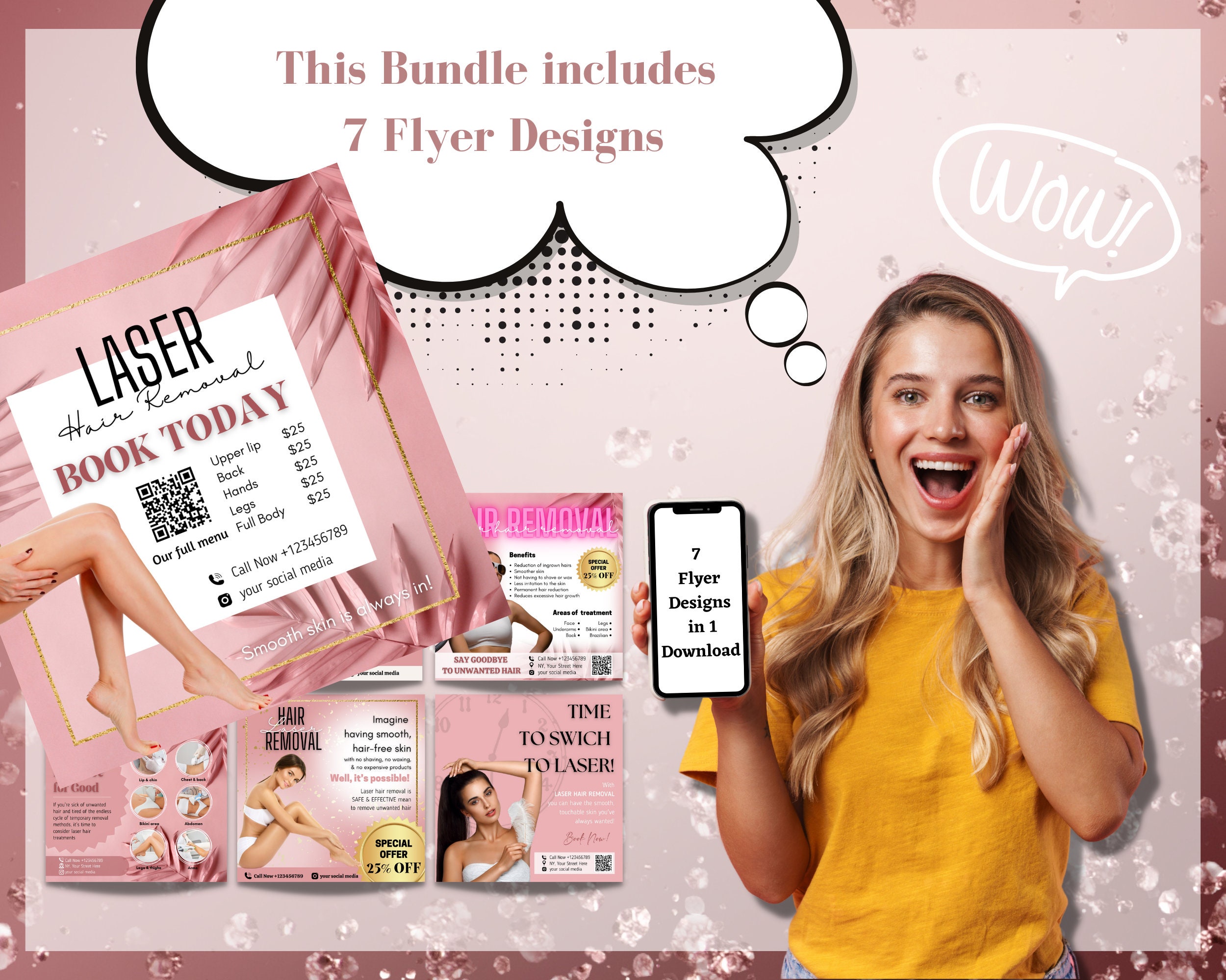 Laser Hair Removal Flyer Templates, Esthetician Templates, Beauty Salon ...