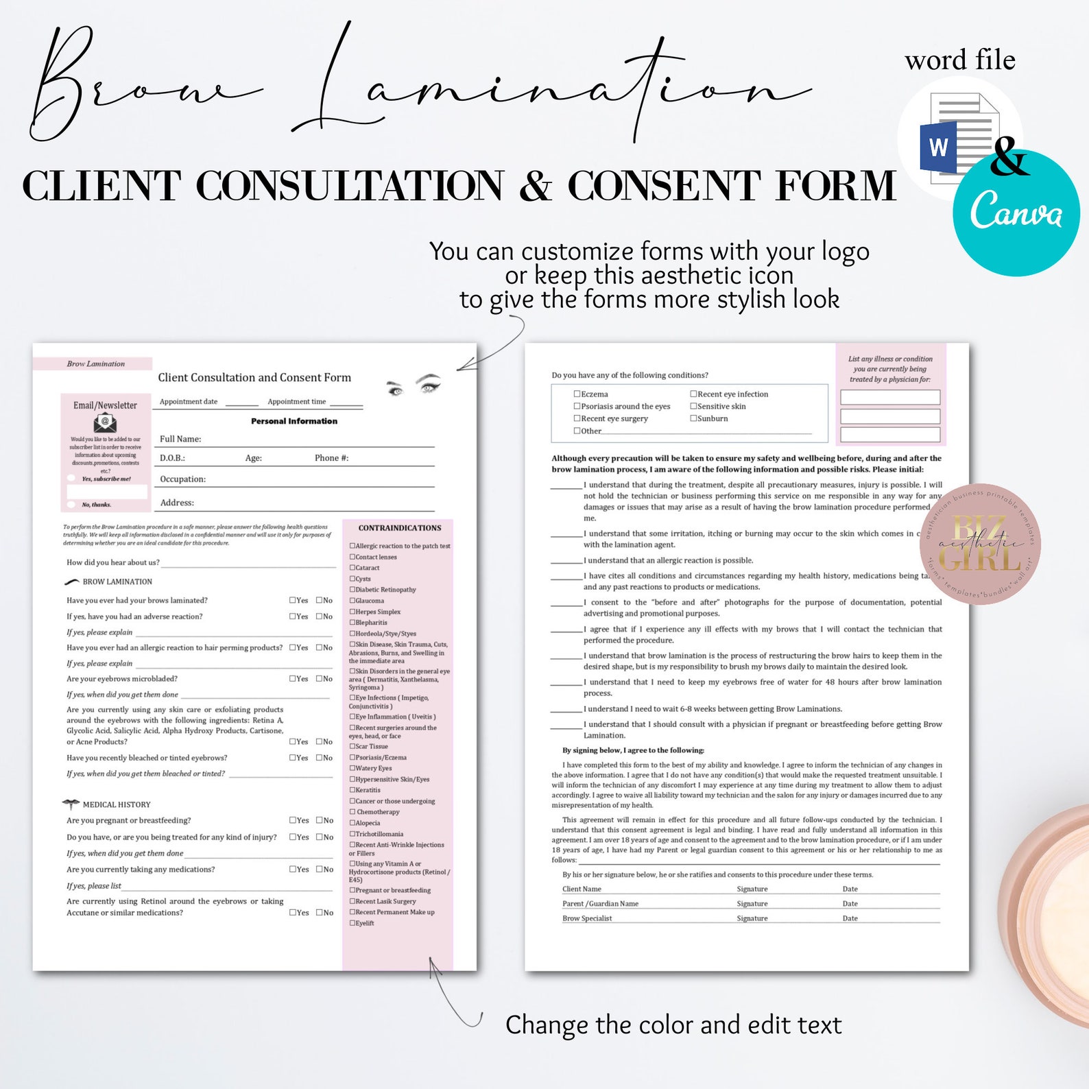 Editable Brow Lamination Template Brow Lamination Form - Etsy