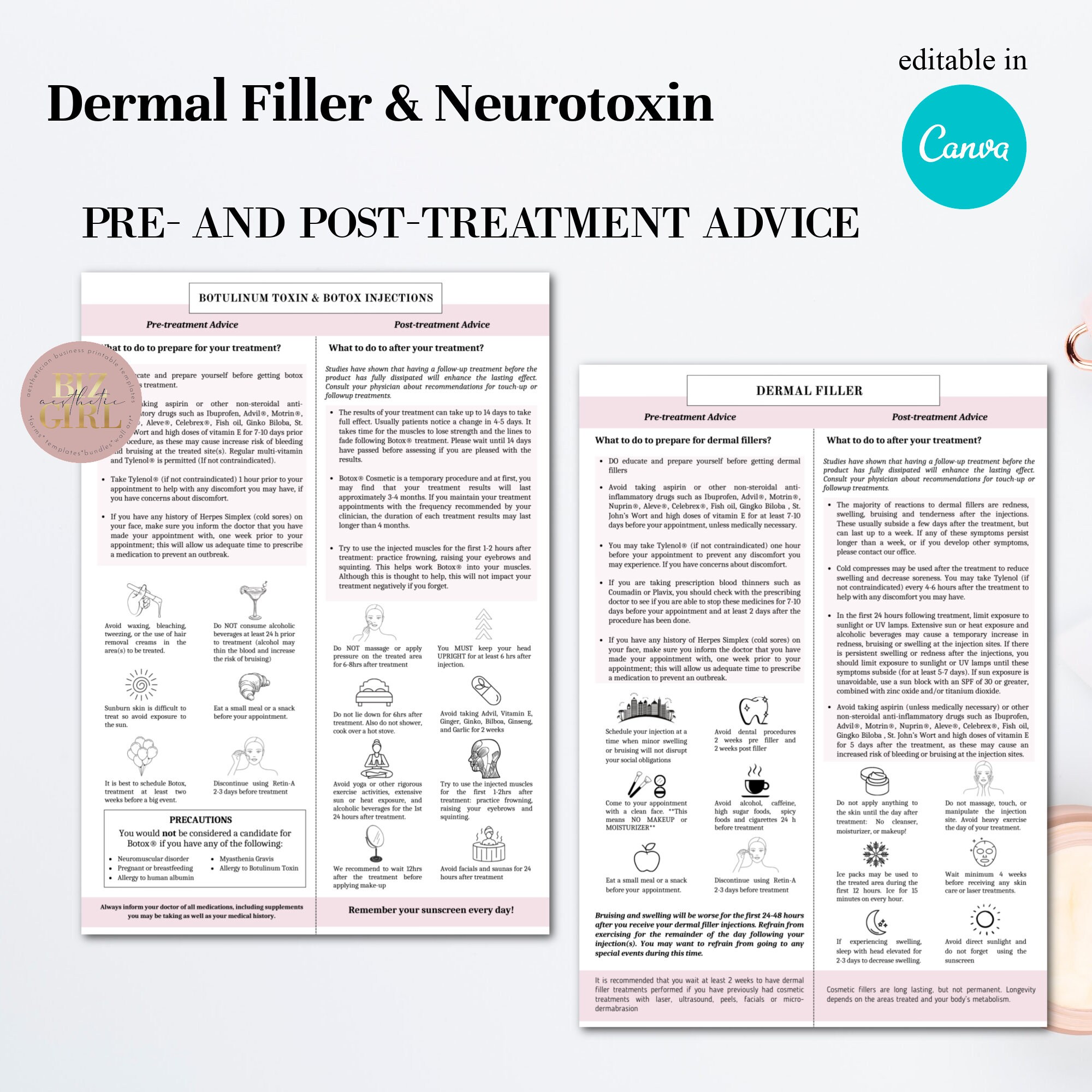 Editable Dermal Filler/ Botox/ Botulinum Toxin Forms - Etsy