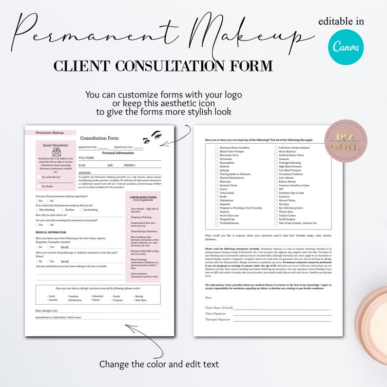Editable Permanent Makeup Forms PMU Consent Forms - Etsy