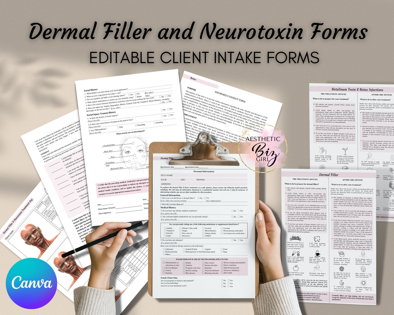 Editable Dermal Filler/ Botox/ Botulinum Toxin Consultation - Etsy