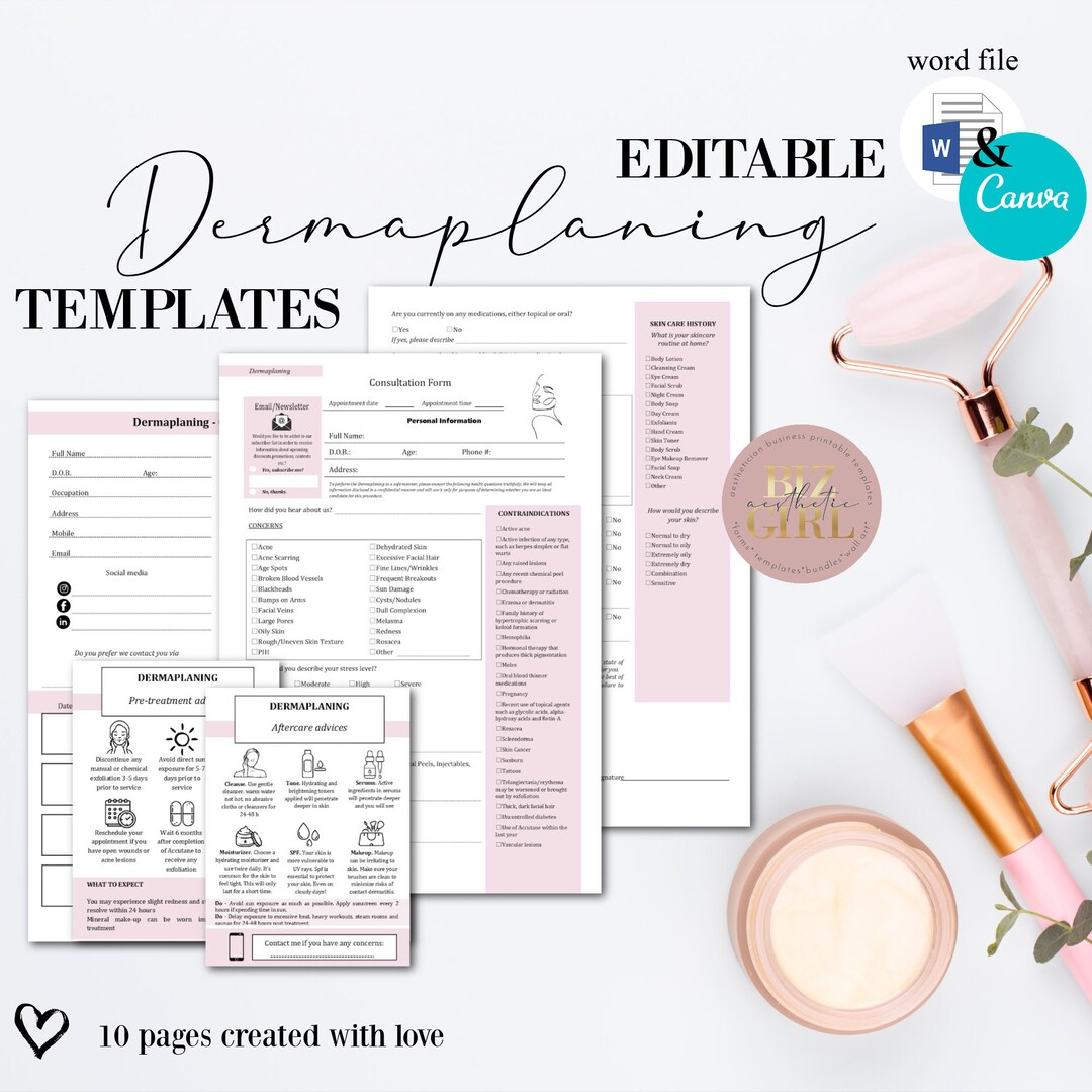 Editable Dermaplaning Templates, Dermaplaning Forms, Esthetician Forms ...