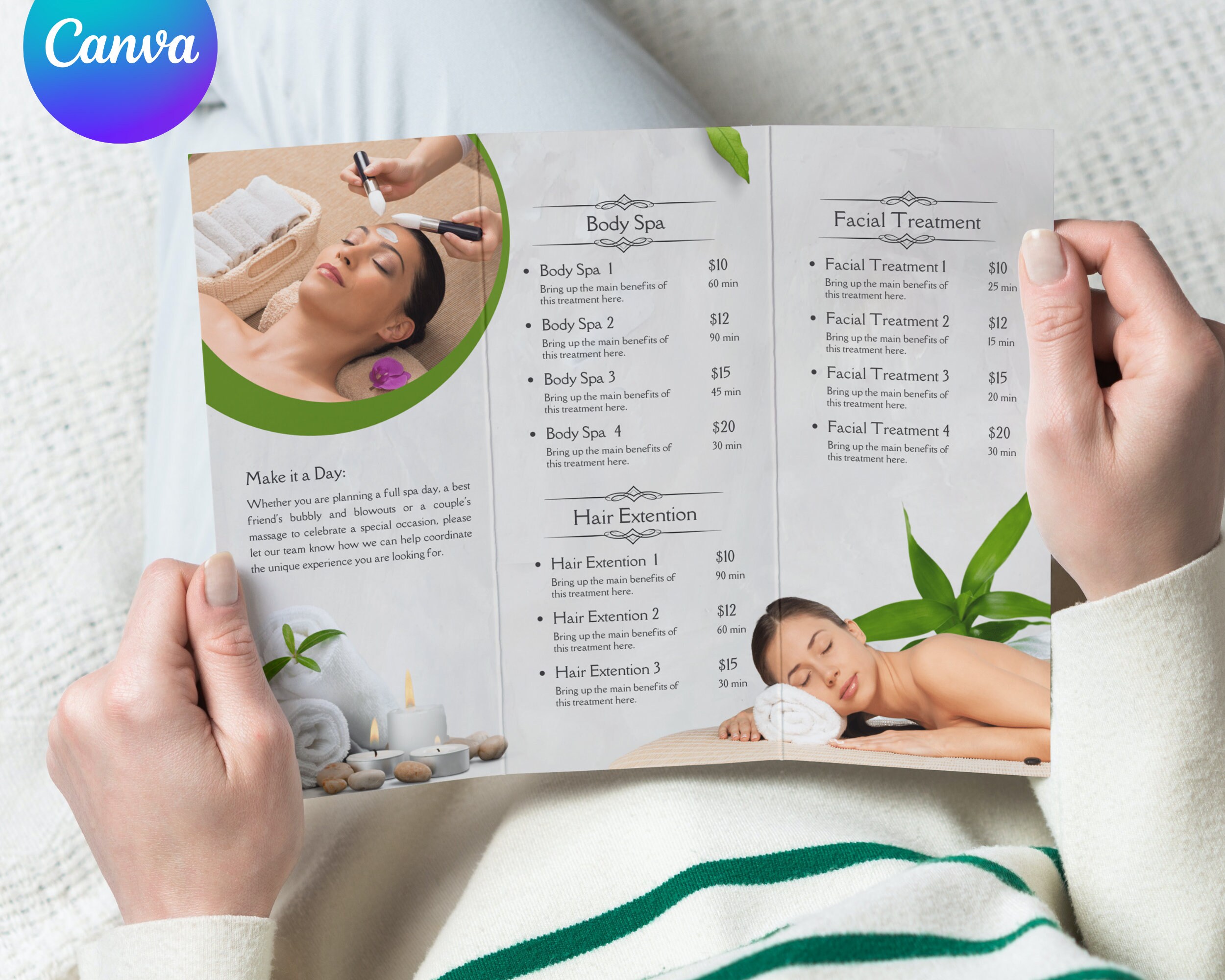Spa Salon Treatments Leaflet, Editable Massage Booklet, Trifold Med Spa ...