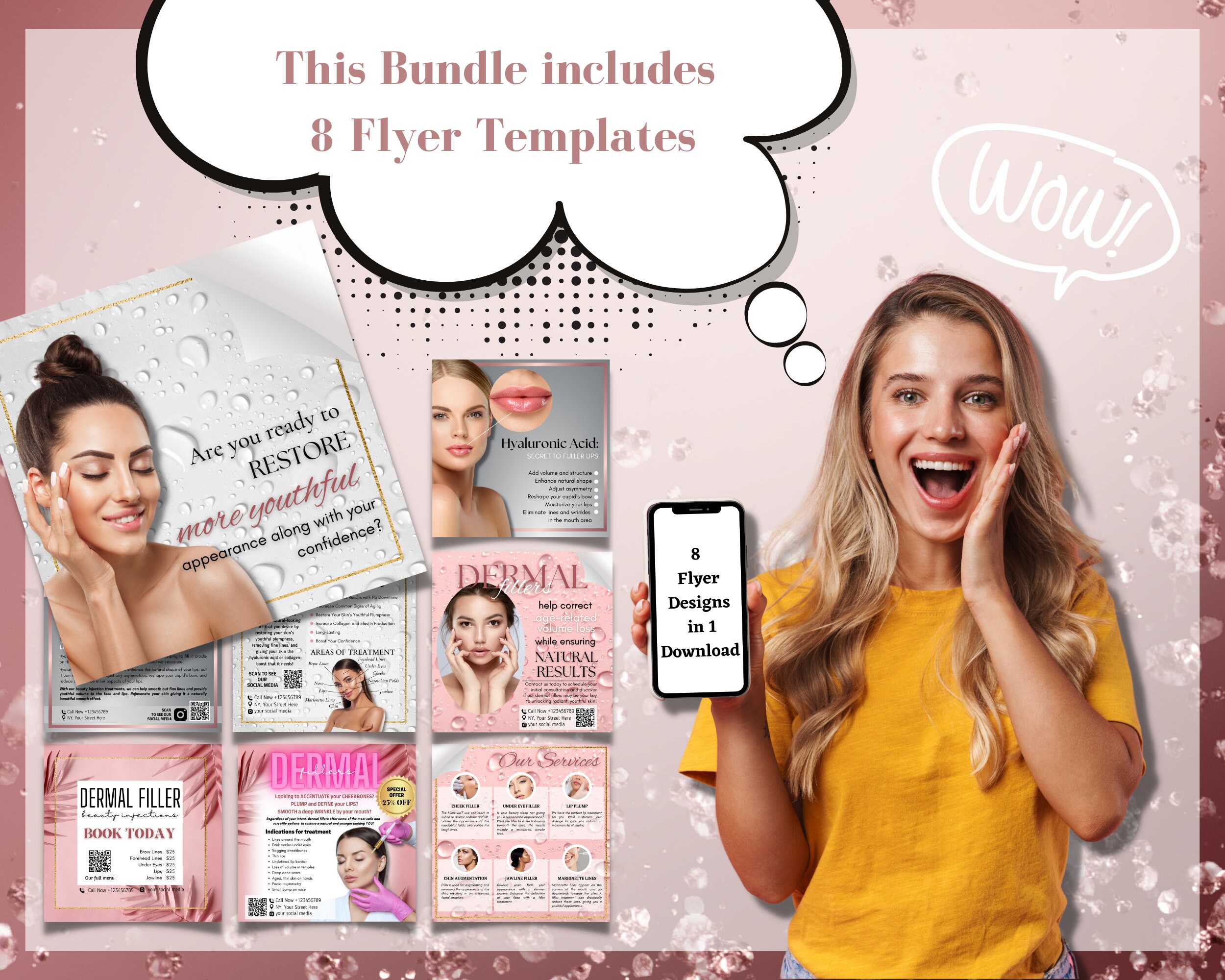 Dermal Filler Flyer Template, Editable in Canva, Hyaluronic Acid Lip ...
