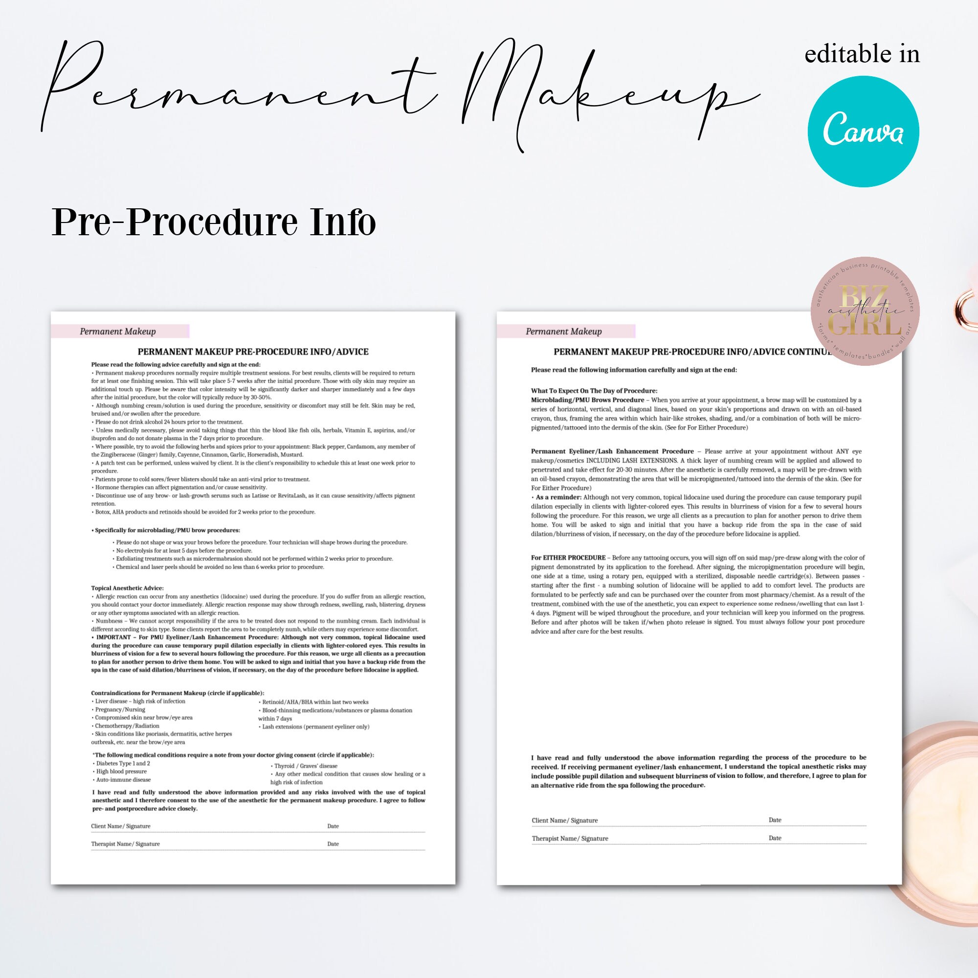 Editable Permanent Makeup Forms PMU Consent Forms - Etsy UK