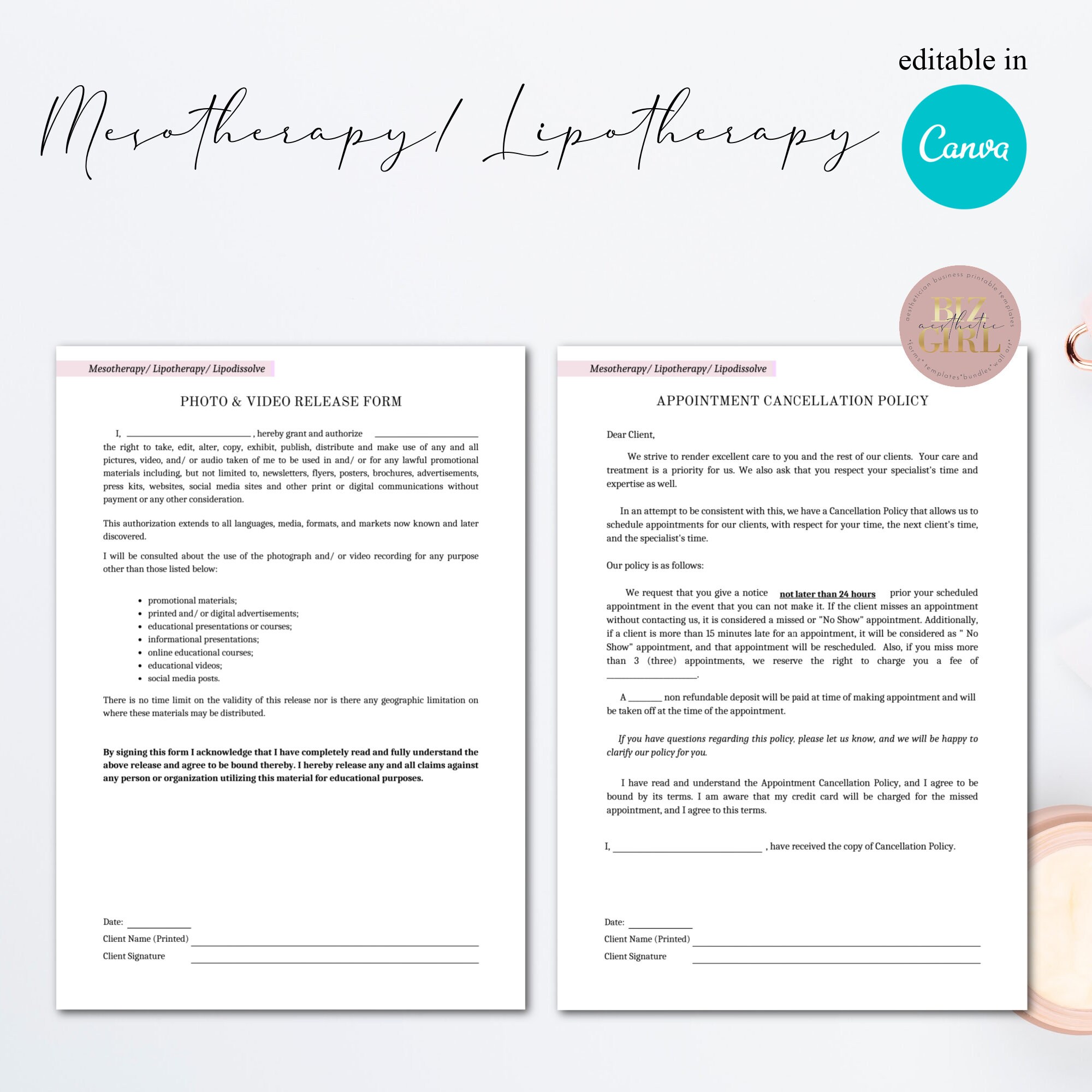 Editable Mesotherapy/ Lipotherapy/ Lipodissolve Forms, Esthetician ...
