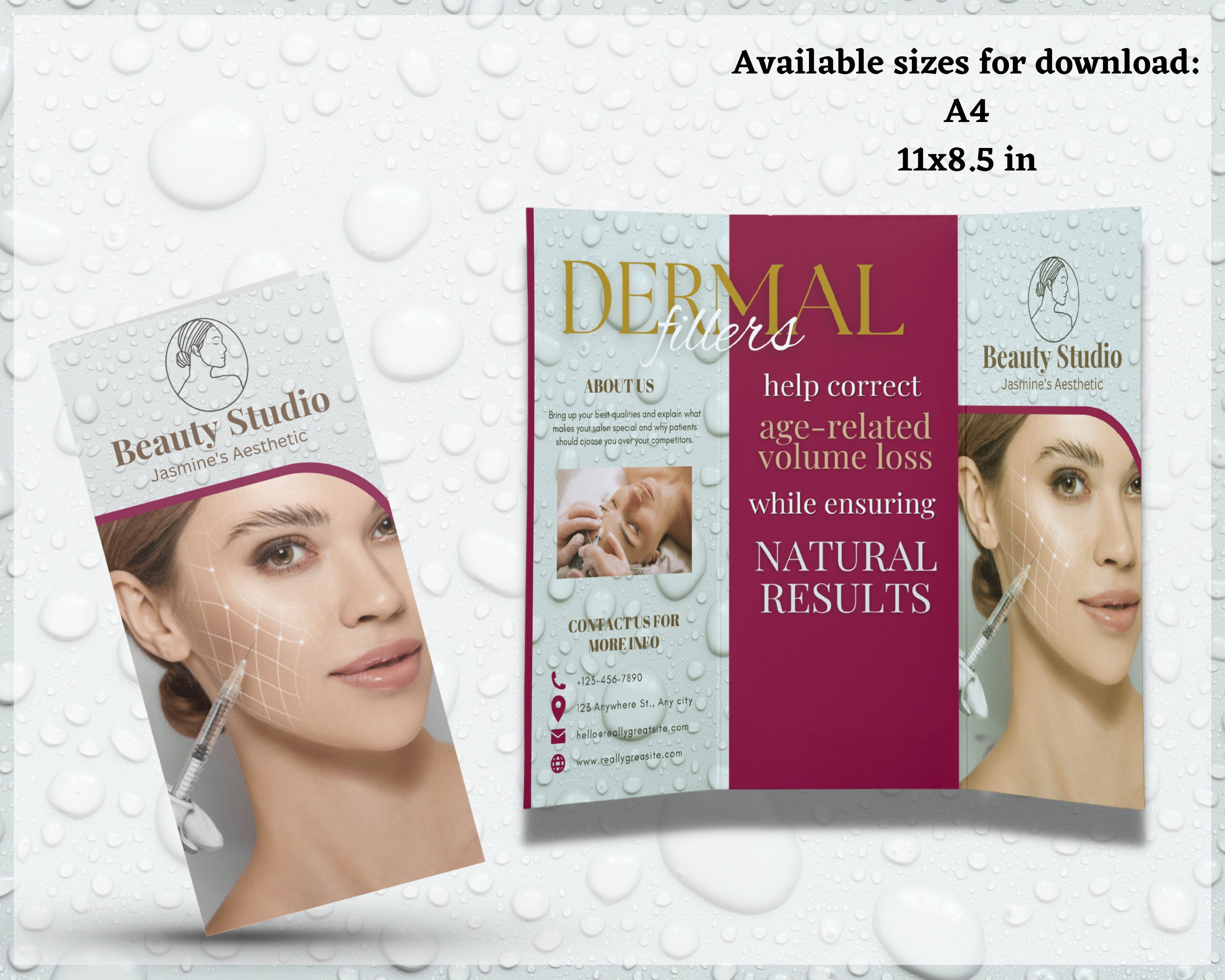 Dermal Filler Trifold Leaflet, Editable Filler Booklet, Hyaluronic Acid ...