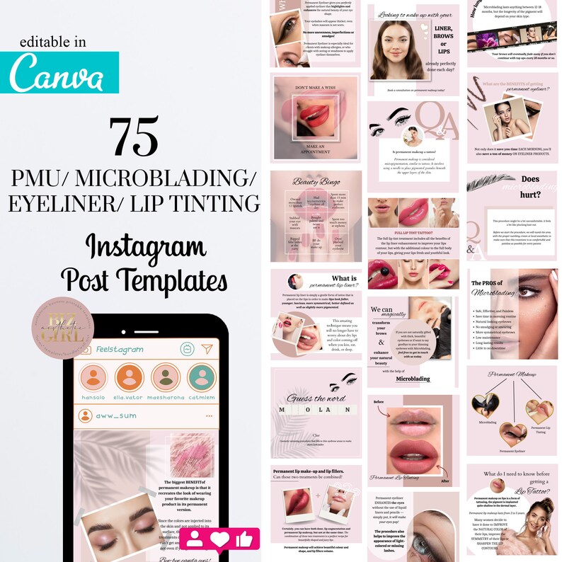 Editable Permanent Makeup Instagram Post Templates PMU IG - Etsy