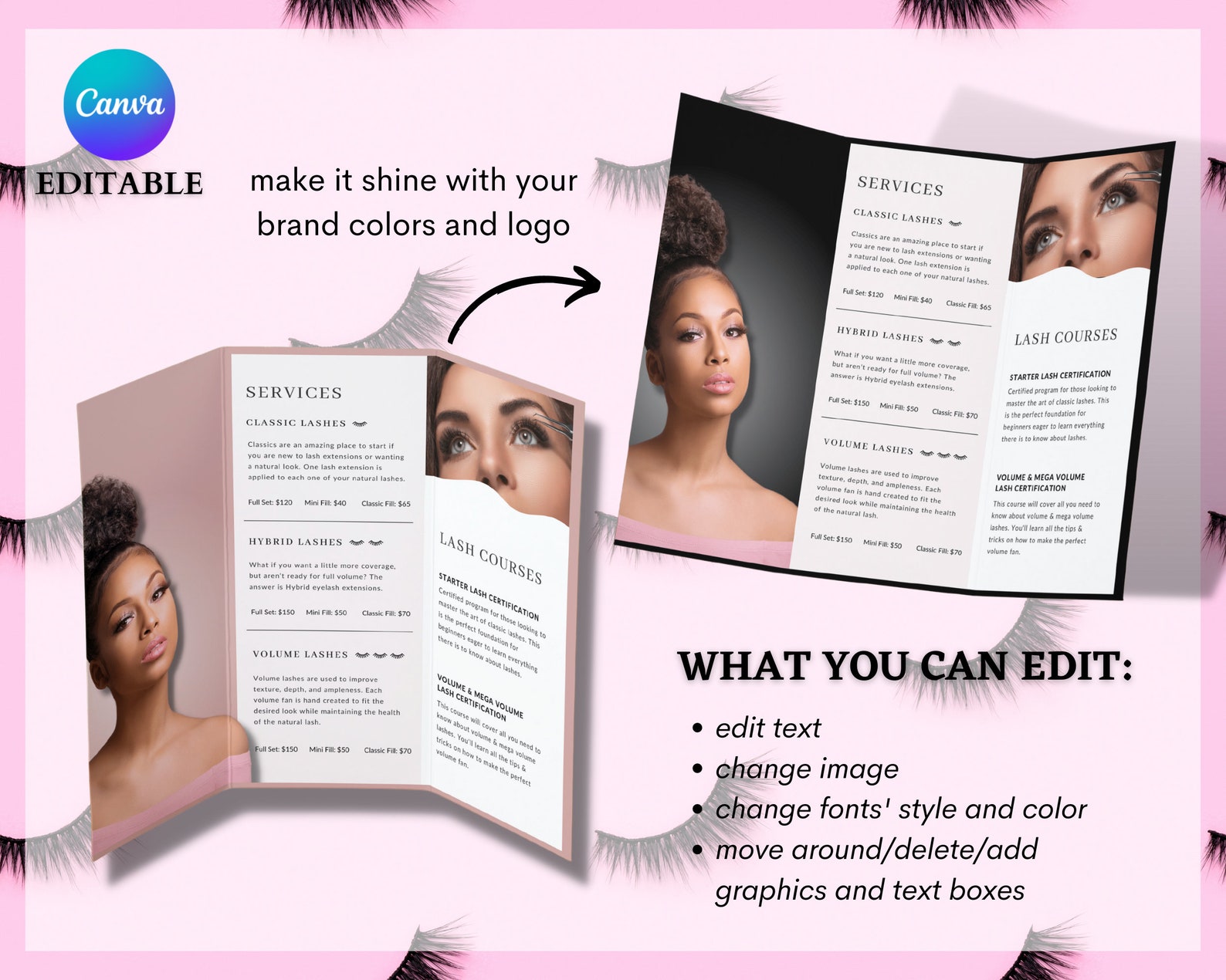 Eyelash Extensions Leaflet Template, Trifold Lash Service Brochure ...