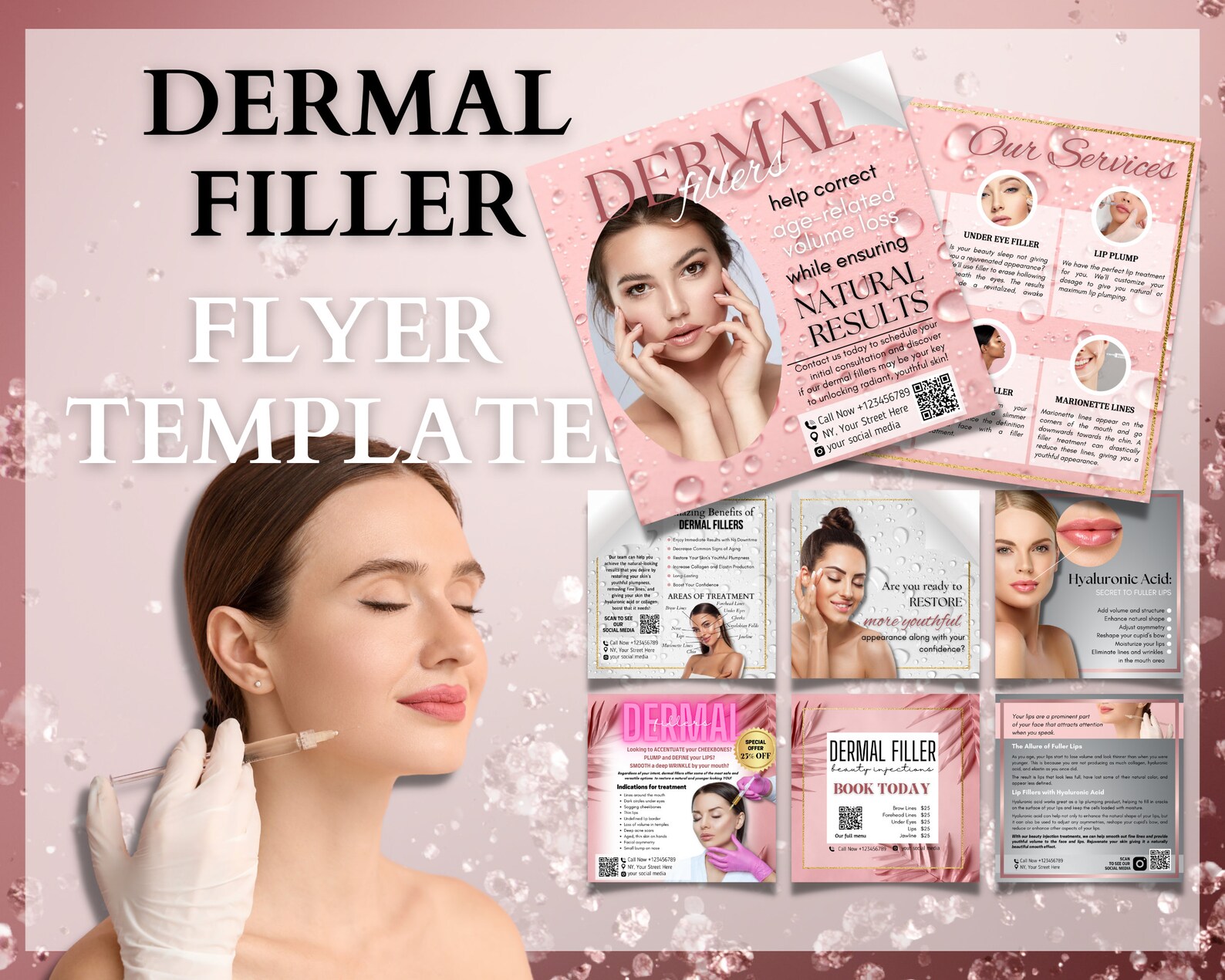 Dermal Filler Flyer Template, Editable in Canva, Hyaluronic Acid Lip Filler Flyer, Facial ...