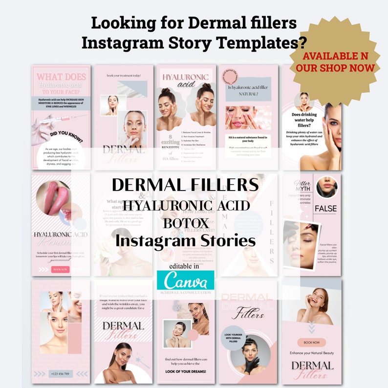 Dermal Fillers Instagram Post Templates, Hyaluronic Acid IG Feed, Botox ...