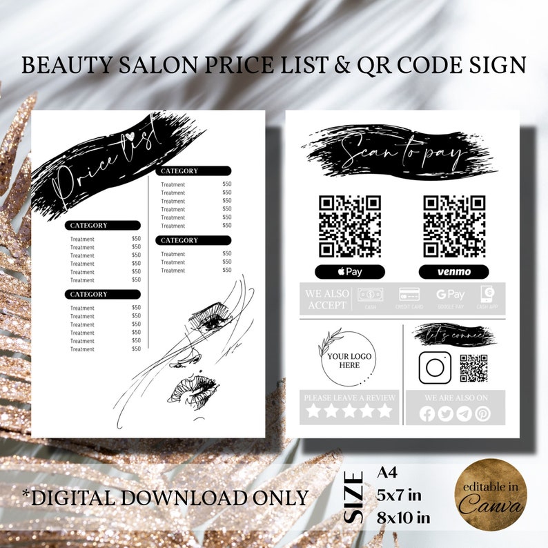 Editable Price List and QR Code Scan to Pay Sign Beauty Salon - Etsy ...