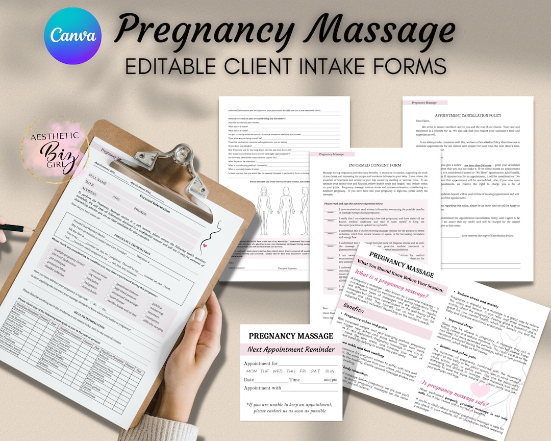 Pregnancy Massage Client Intake Forms, Editable Prenatal Consultation ...