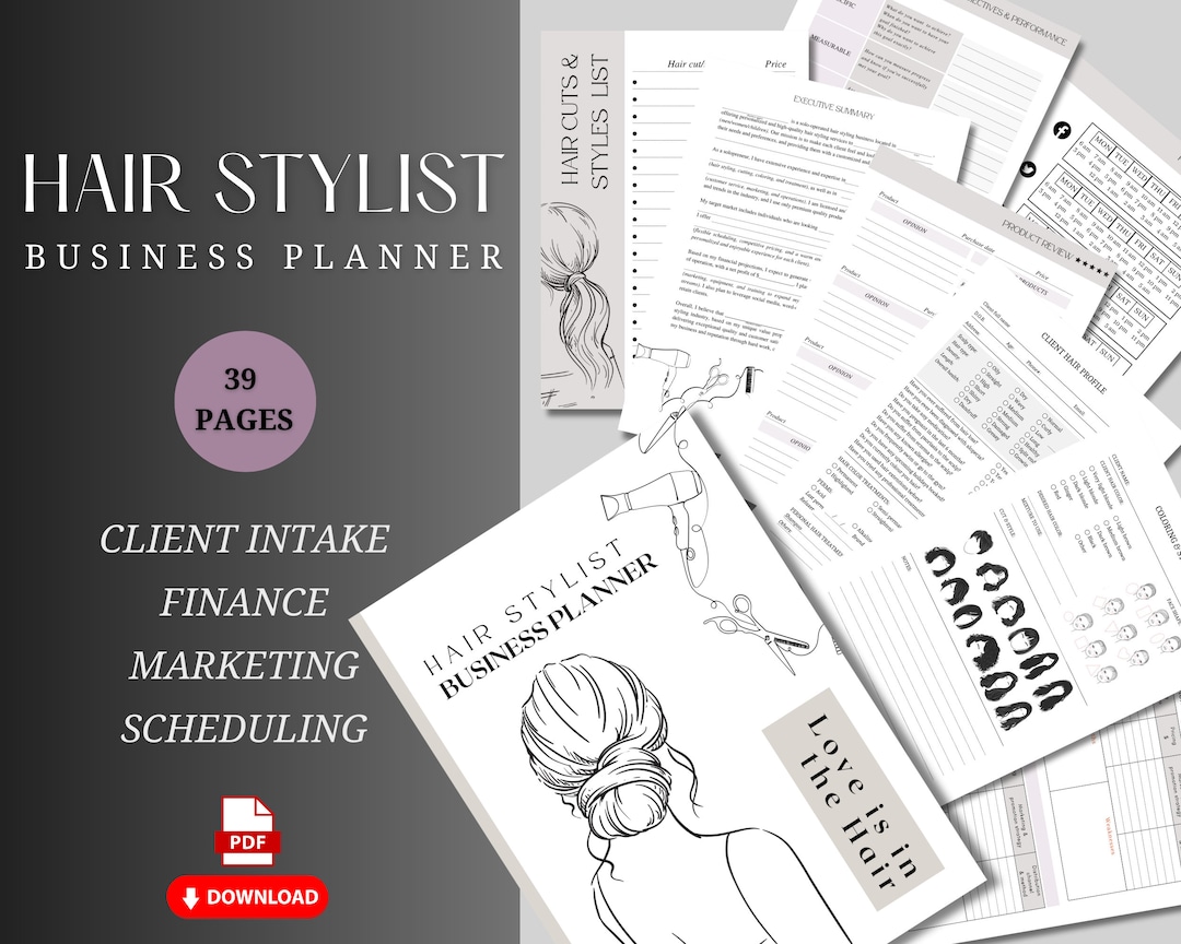 Hair Stylist Business Planner, Printable Beauty Salon Specialist ...