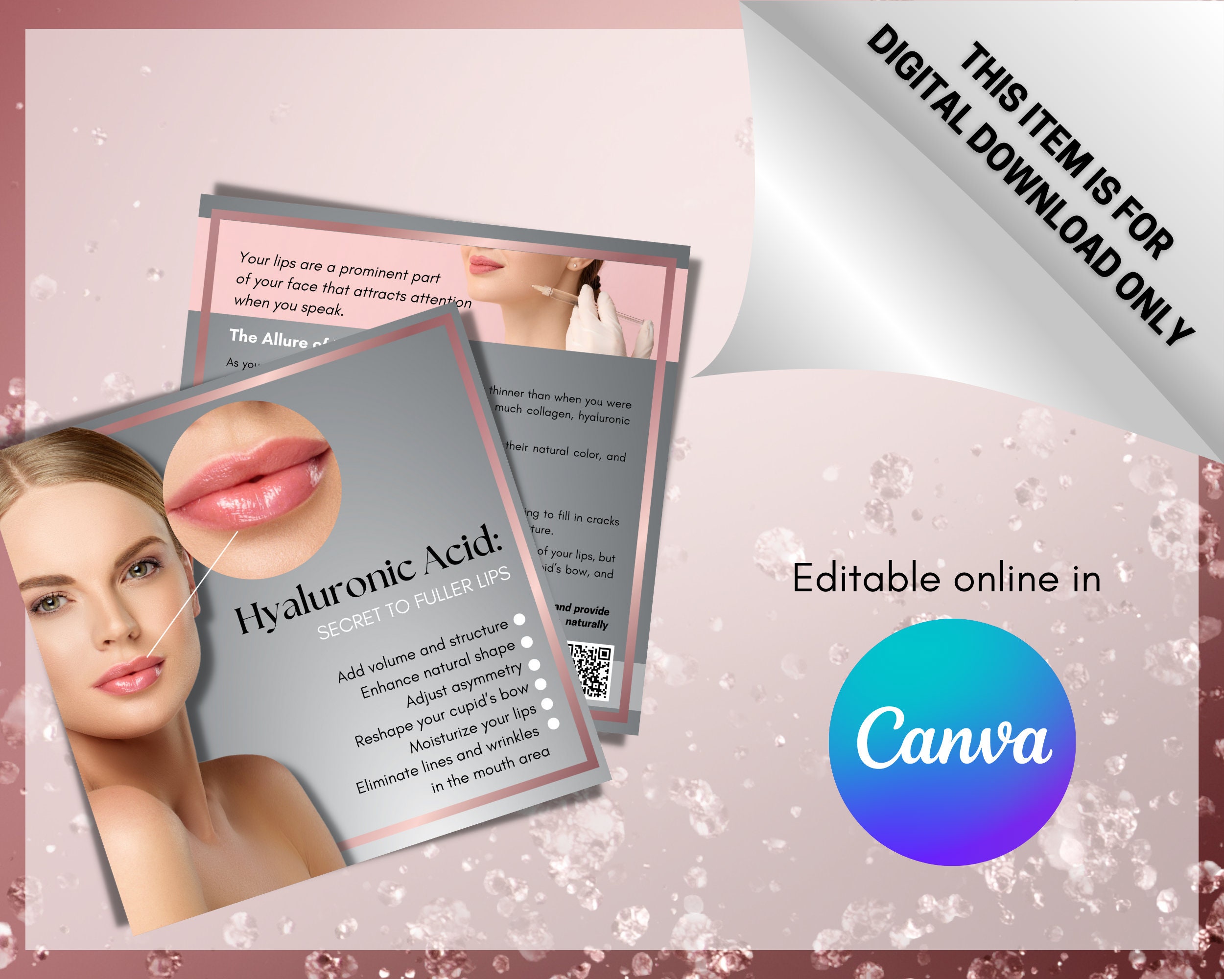 Dermal Filler Flyer Template, Editable in Canva, Hyaluronic Acid Lip ...