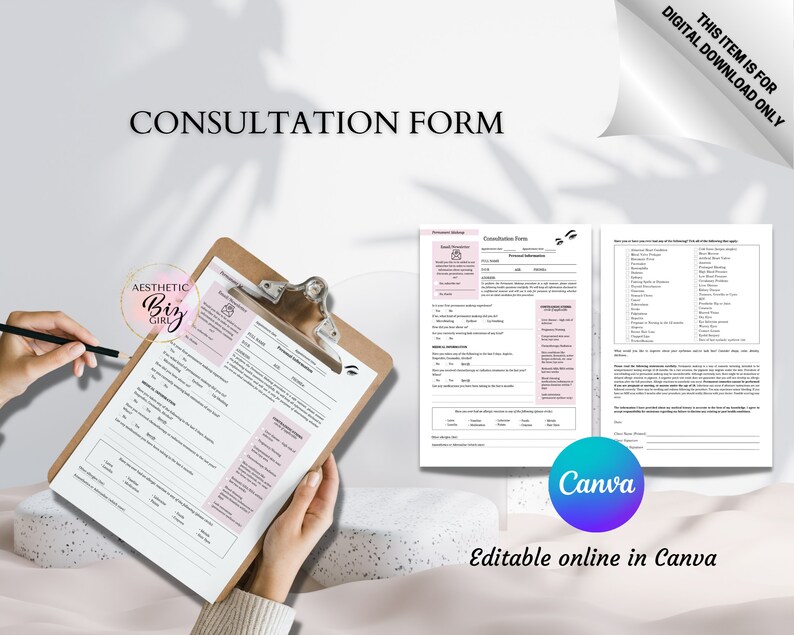 Editable Permanent Makeup Forms PMU Client Intake Forms - Etsy