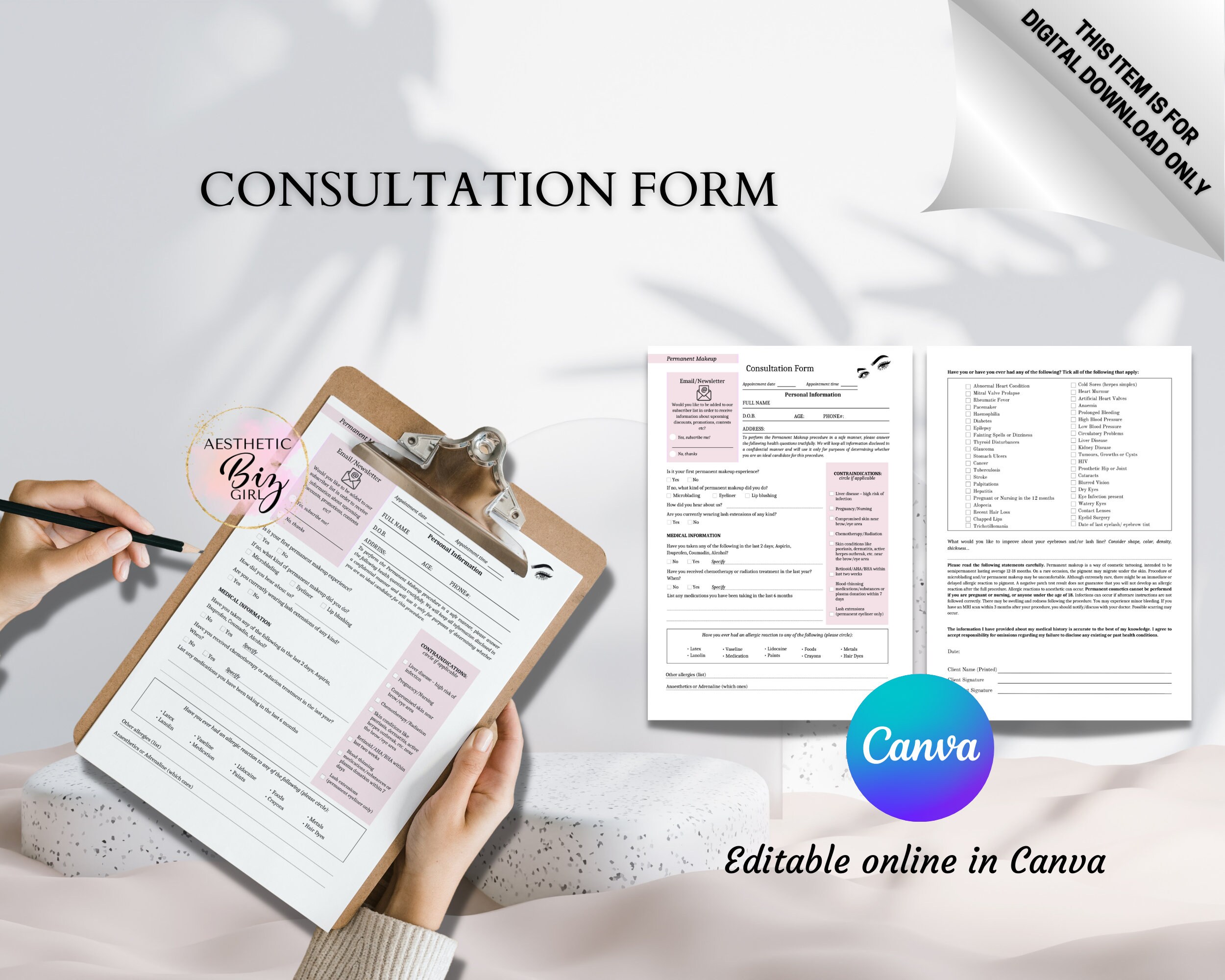 Editable Permanent Makeup Forms PMU Client Intake Forms - Etsy UK