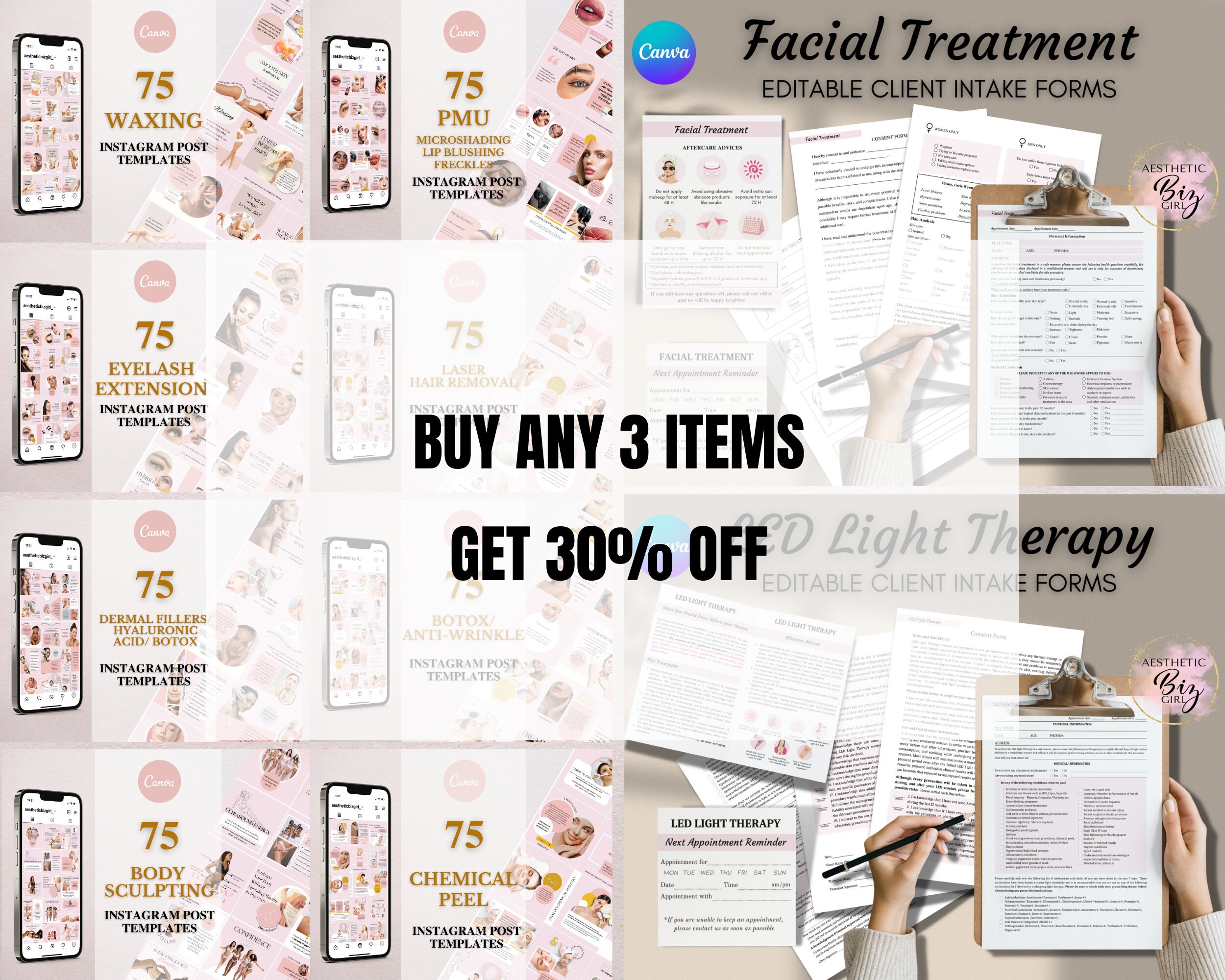 Dermal Fillers Instagram Post Templates, Hyaluronic Acid IG Feed, Botox ...
