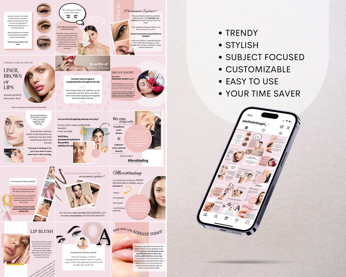 Editable Permanent Makeup Instagram Post Templates PMU IG - Etsy
