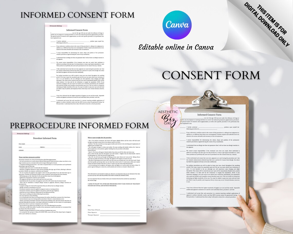 Editable Permanent Makeup Forms PMU Client Intake Forms - Etsy