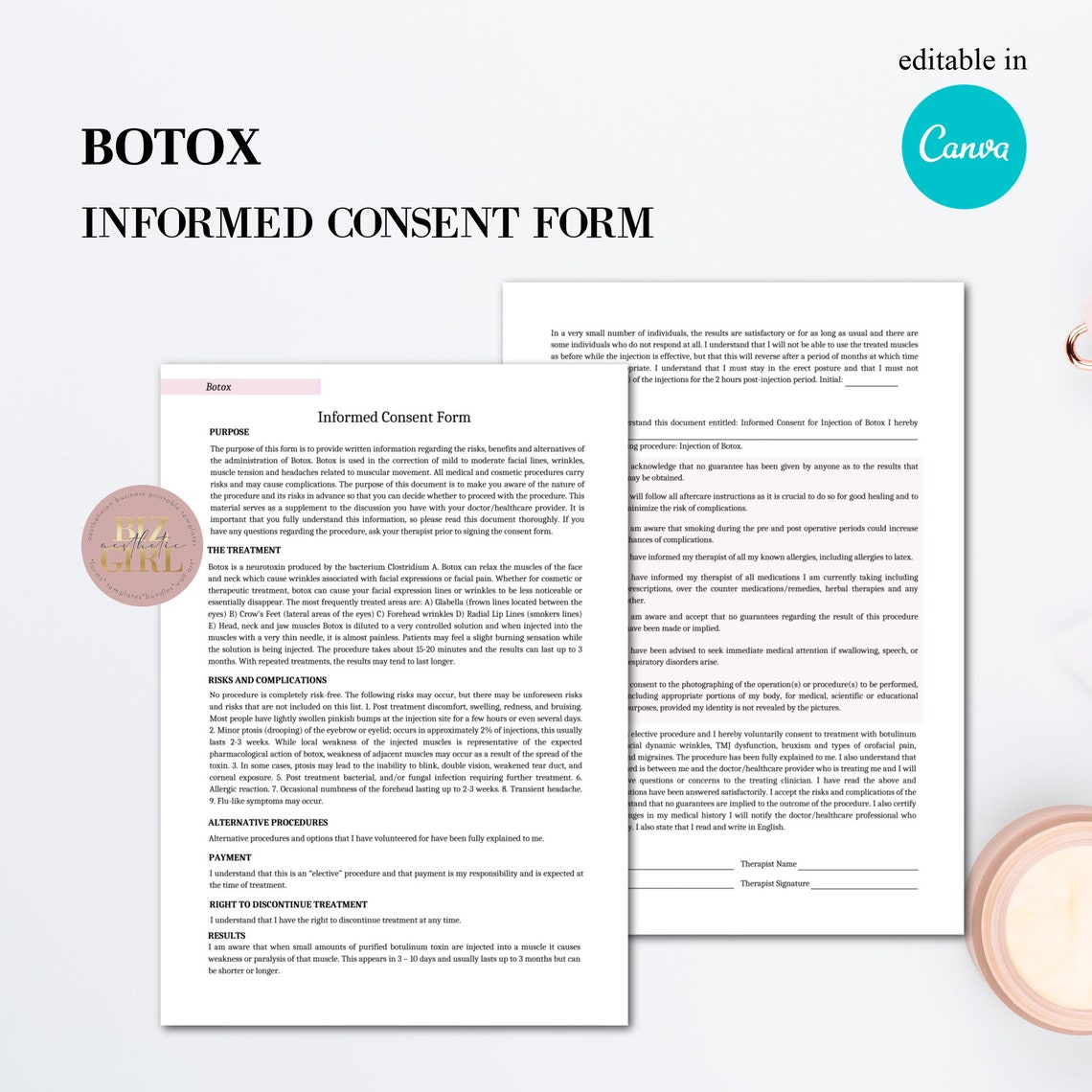 Editable Dermal Filler/ Botox/ Botulinum Toxin Forms - Etsy