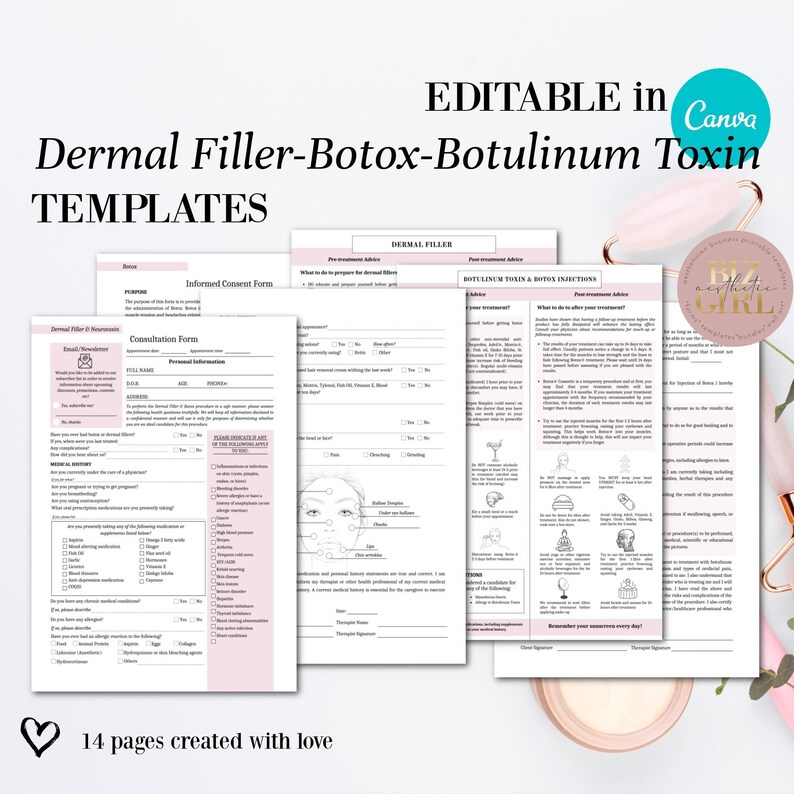 Editable Dermal Filler/ Botox/ Botulinum Toxin Forms - Etsy