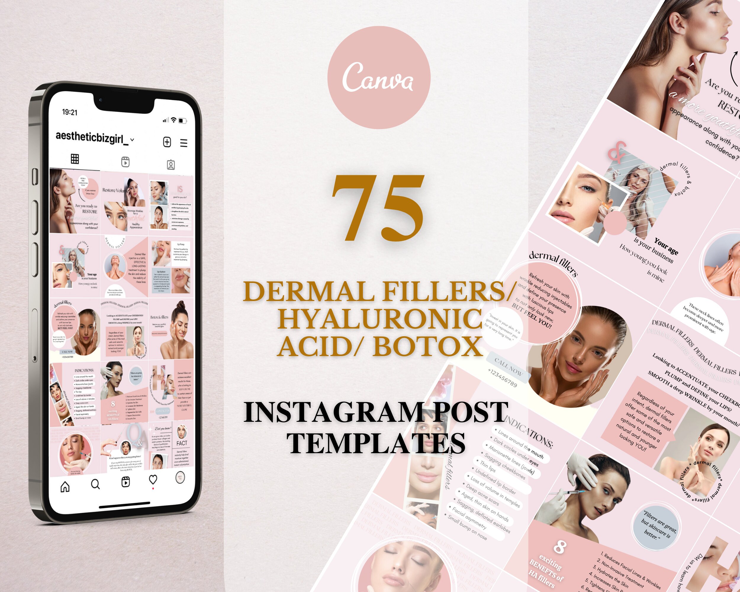 Dermal Fillers Instagram Post Templates, Hyaluronic Acid IG Feed, Botox ...