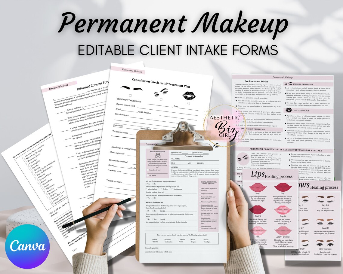 Editable Permanent Makeup Forms PMU Client Intake Forms - Etsy