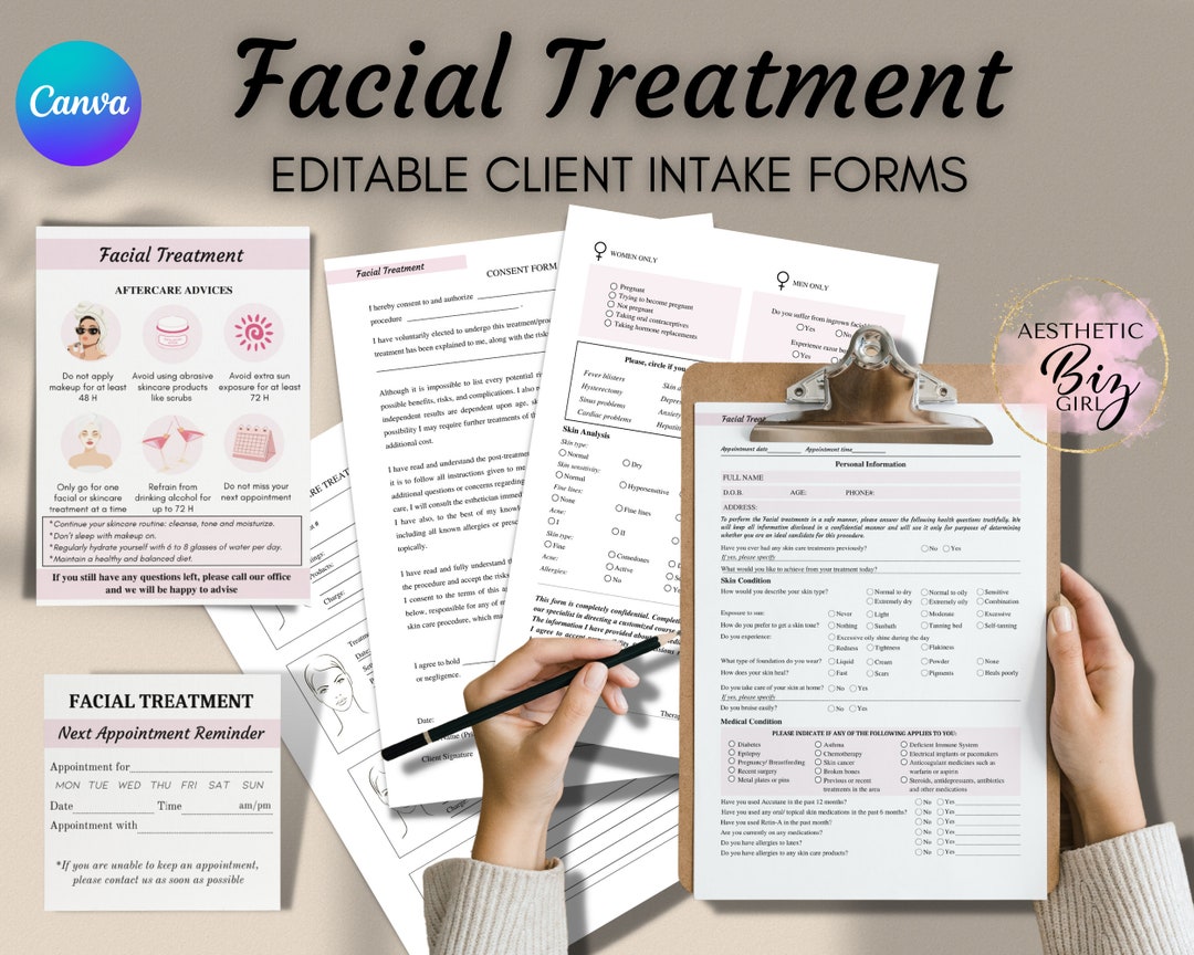 Editable Aesthetician Templates,printable Skincare Forms, Facial ...