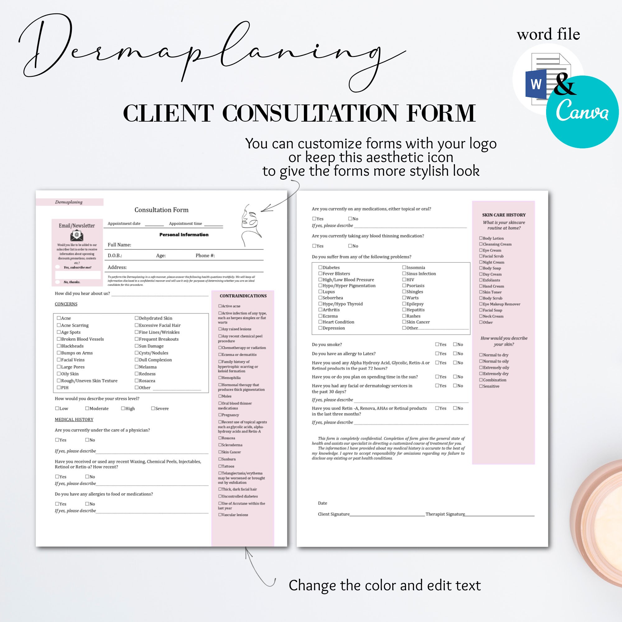 Editable Dermaplaning Templates Dermaplaning Forms - Etsy