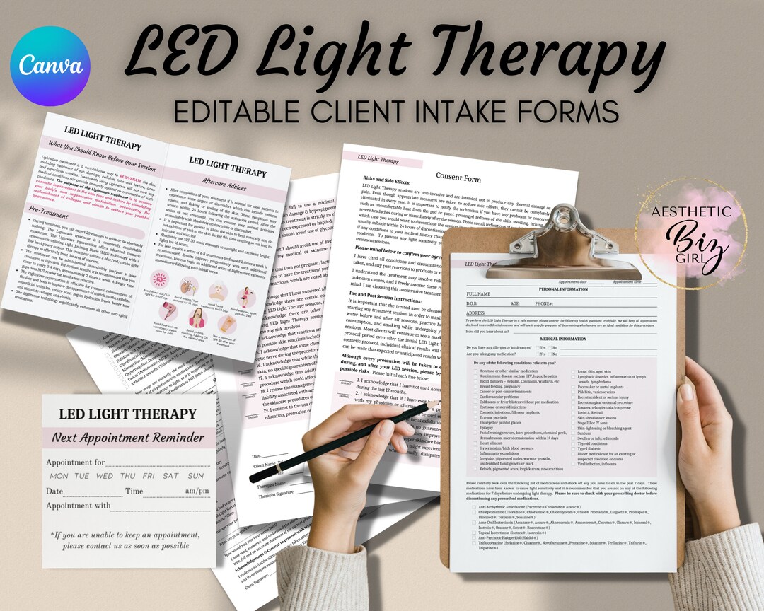 LED Light Therapy Client Intake Forms, Editable Facial Consultation ...