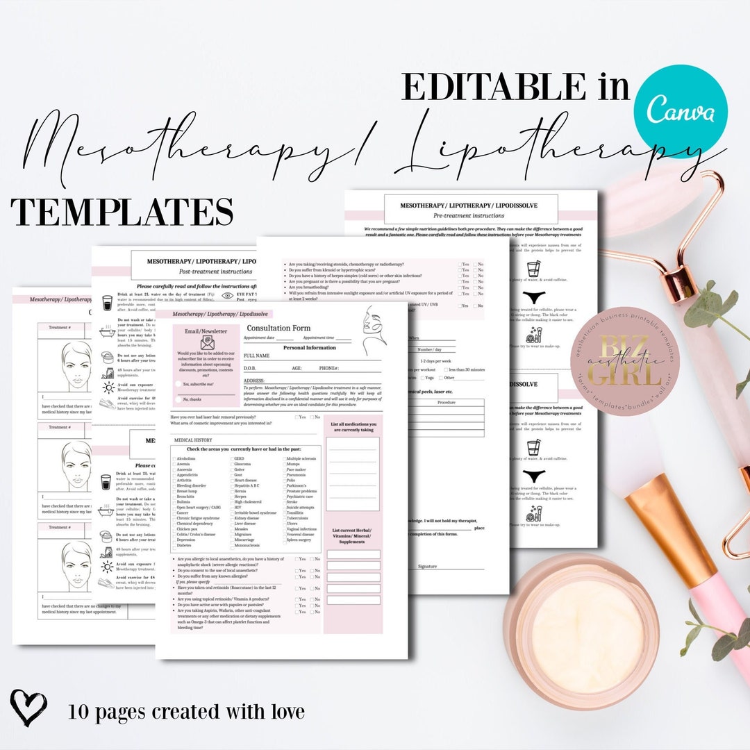 Editable Mesotherapy/ Lipotherapy/ Lipodissolve Forms, Esthetician ...