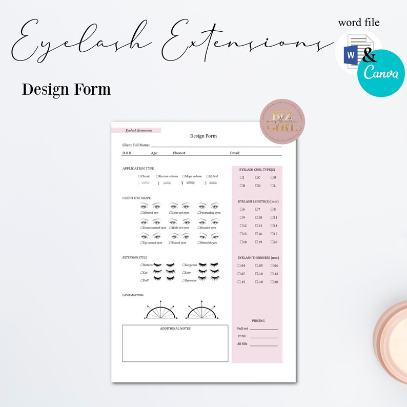 Editable Eyelash Extensions Forms Lash Tech Consultation - Etsy