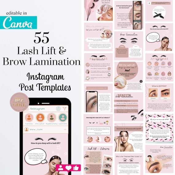 Editable Lash Lift & Brow Lamination Instagram Post Templates Pink/Nude ...