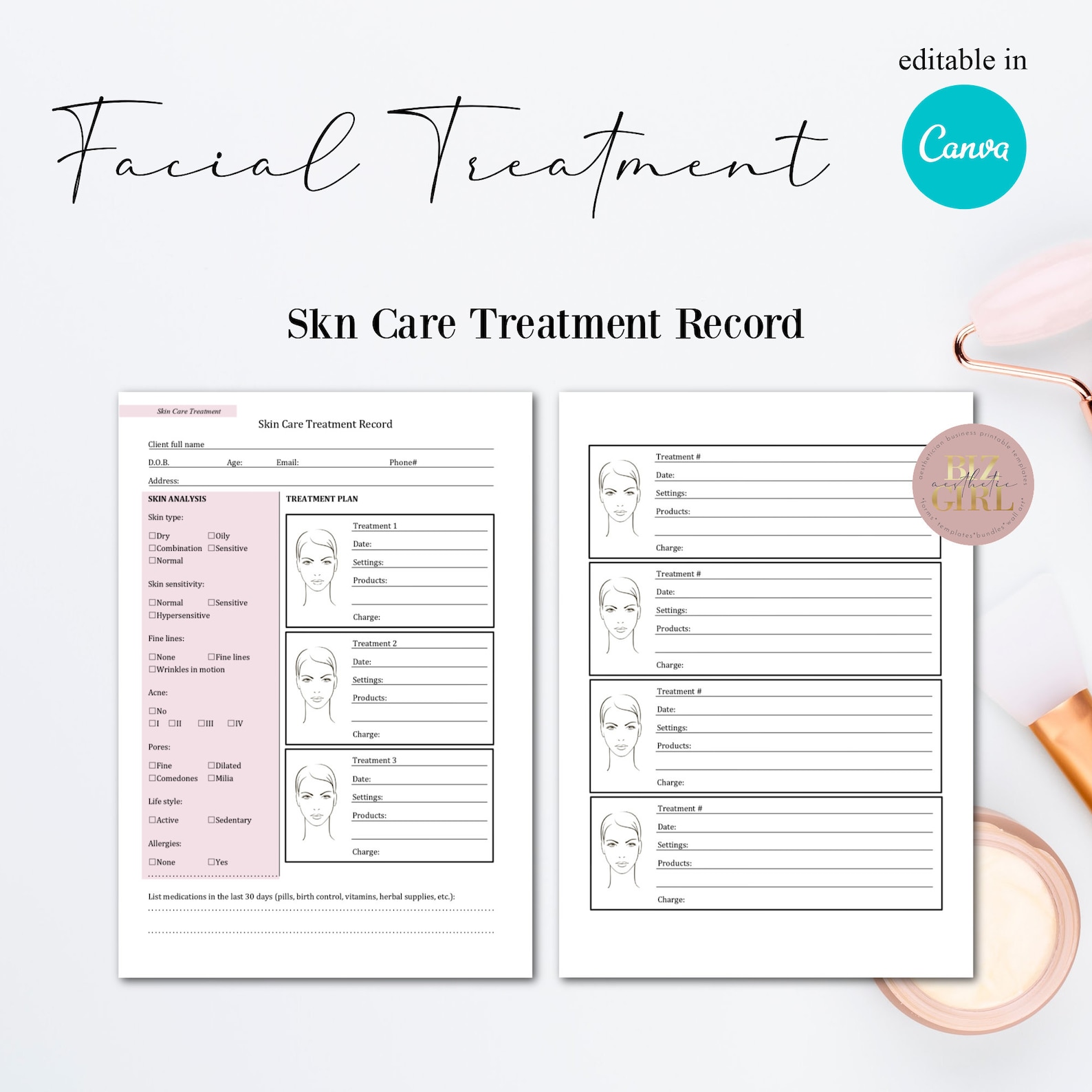 Editable Aesthetician Templatesprintable Skincare Forms - Etsy