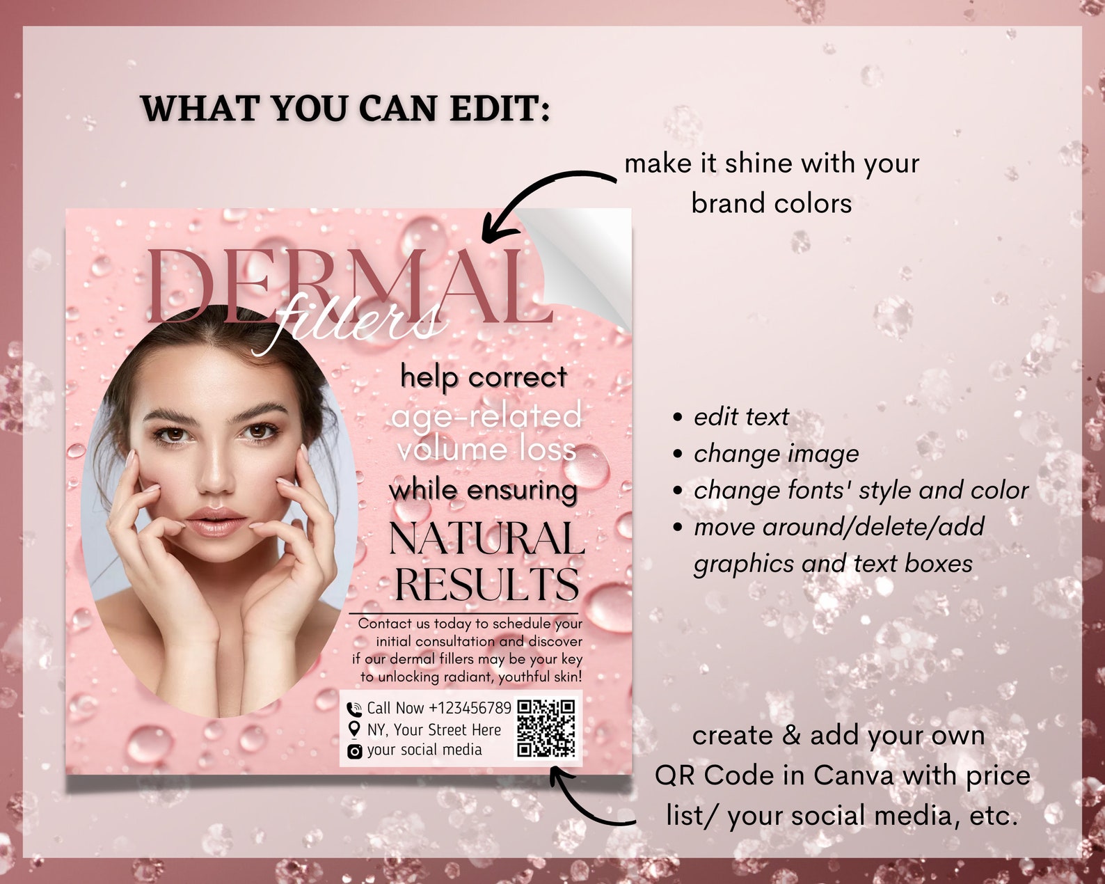 Dermal Filler Flyer Template, Editable in Canva, Hyaluronic Acid Lip ...