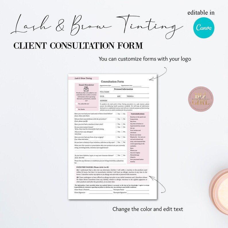Editable Lash and Brow Tinting Forms Eyebrow Tint | Etsy