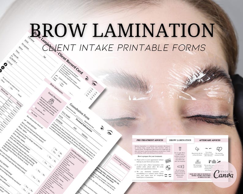 Editable Brow Lamination Form | Client Consultation & Aftercare Card | Lash and Brow Tinting ...