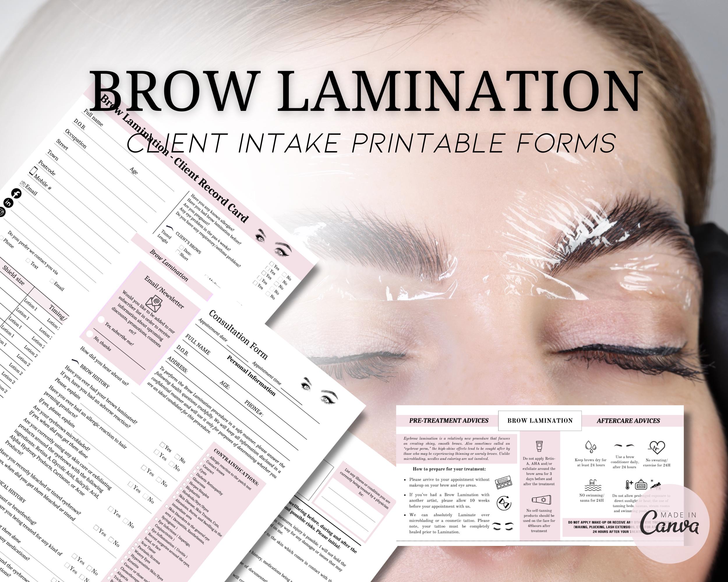 Editable Brow Lamination Form | Client Consultation & Aftercare Card | Lash and Brow Tinting ...