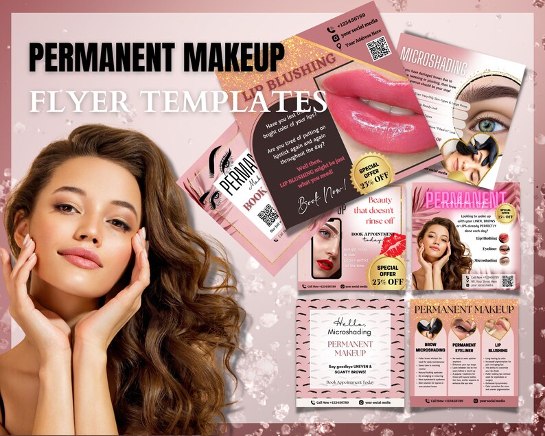 Permanent Makeup Flyers, Editable Templates, Microshading/ Lip Blushing ...