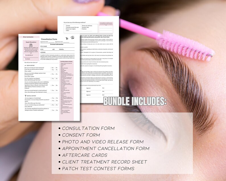 Editable Brow Lamination Form | Client Consultation & Aftercare Card | Lash and Brow Tinting ...