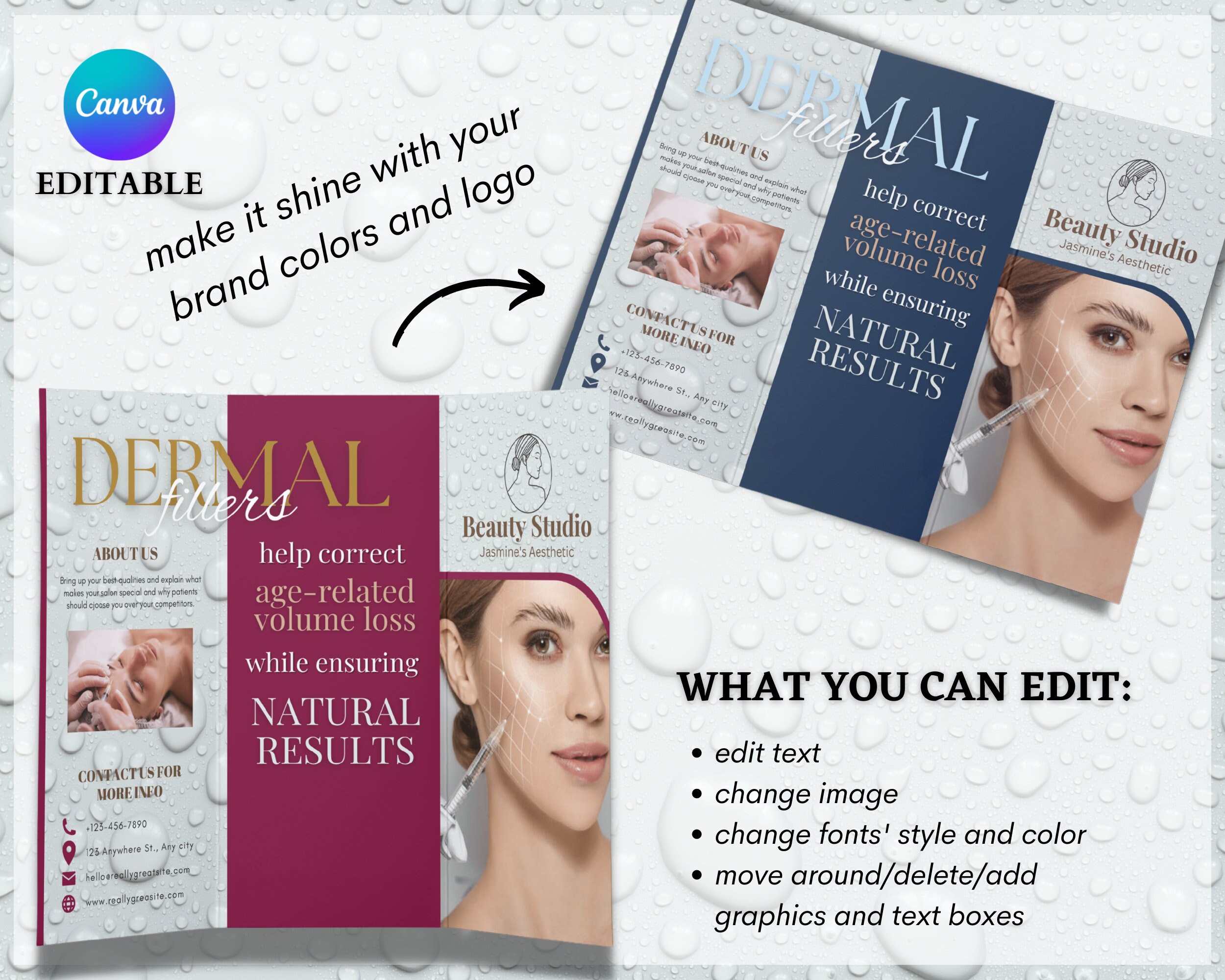 Dermal Filler Trifold Leaflet, Editable Filler Booklet, Hyaluronic Acid ...